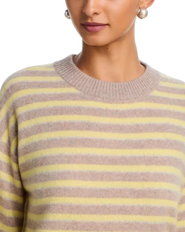 Aqua Cashmere Brushed Stripe Crewneck Sweater