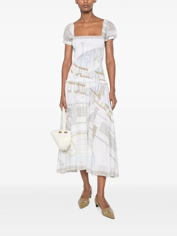 Tory Burch Printed Silk Blend Midi Dress