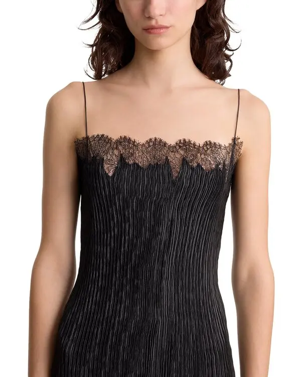 FFORME Lumi Long Pleated Dress With Lace Trim - Black