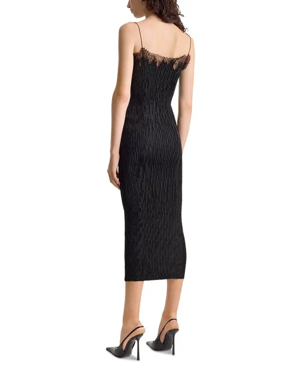 FFORME Lumi Long Pleated Dress With Lace Trim - Black