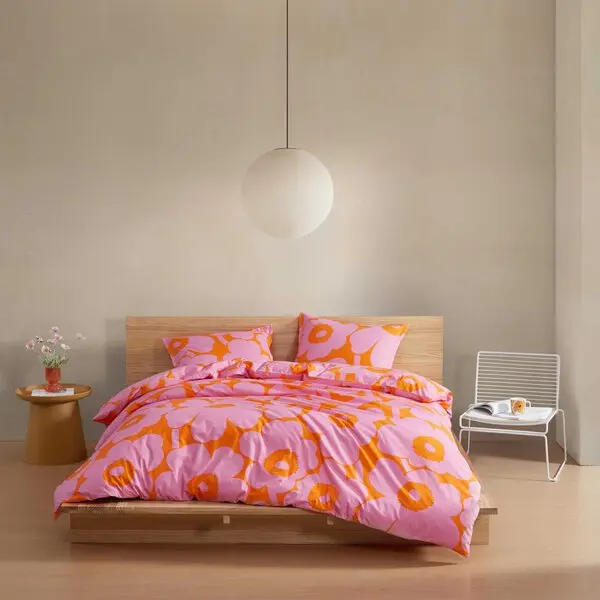 Marimekko Unikko Cotton Reversible 3 Piece Comforter Set, King - Pink/orange