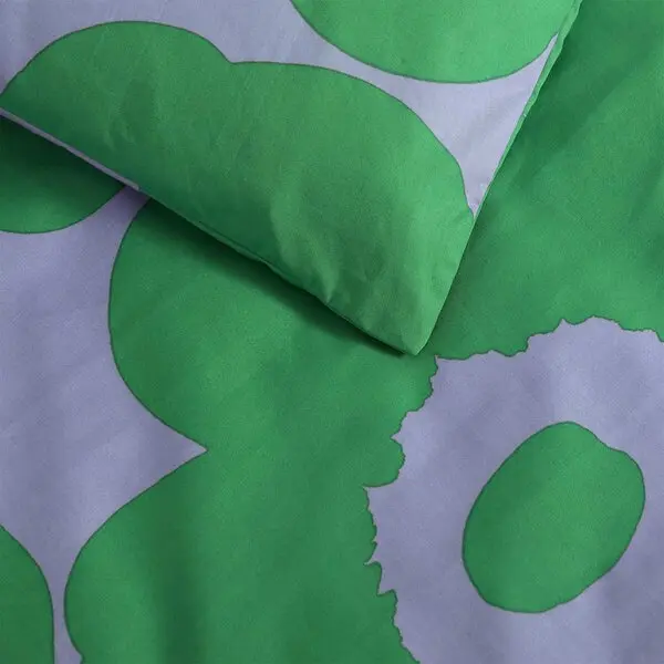 Marimekko Unikko Cotton Reversible 3 Piece Duvet Cover Set, King - Green/blue