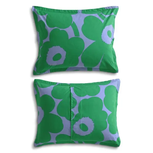 Marimekko Unikko Cotton Reversible 3 Piece Duvet Cover Set, King - Green/blue