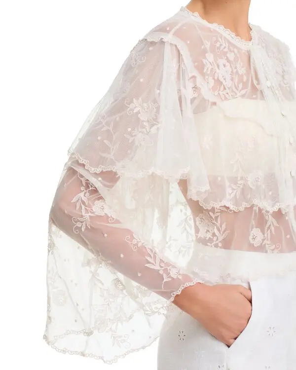 LoveShackFancy Tourelle Sheer Lace Blouse