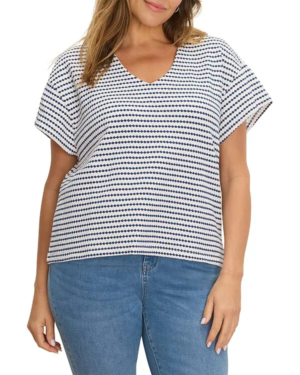 NIC+ZOE Diamond Stripe V Neck Top - Indigo Multi