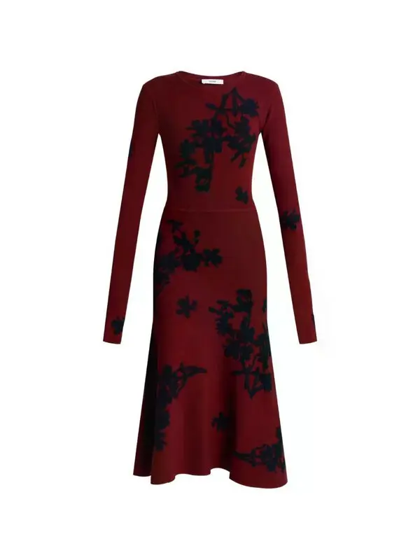 Erdem Jacquard-knit Long-sleeve Dress - Red
