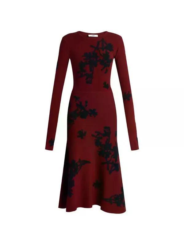Erdem Jacquard-knit Long-sleeve Dress - Red