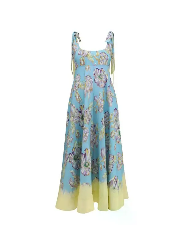 ALEMAIS Jerry Floral-print Linen Midi Dress - Blue