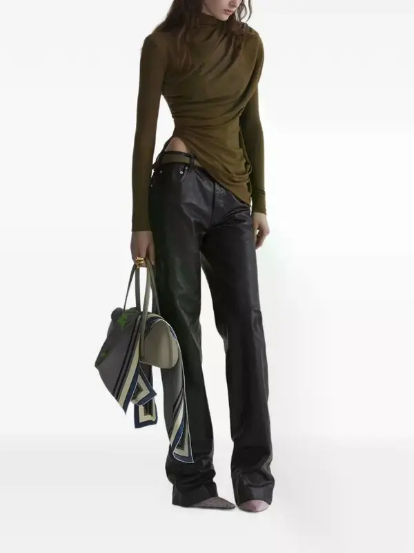 MUGLER Wool Jersey Cascade Sleeves Top - Green