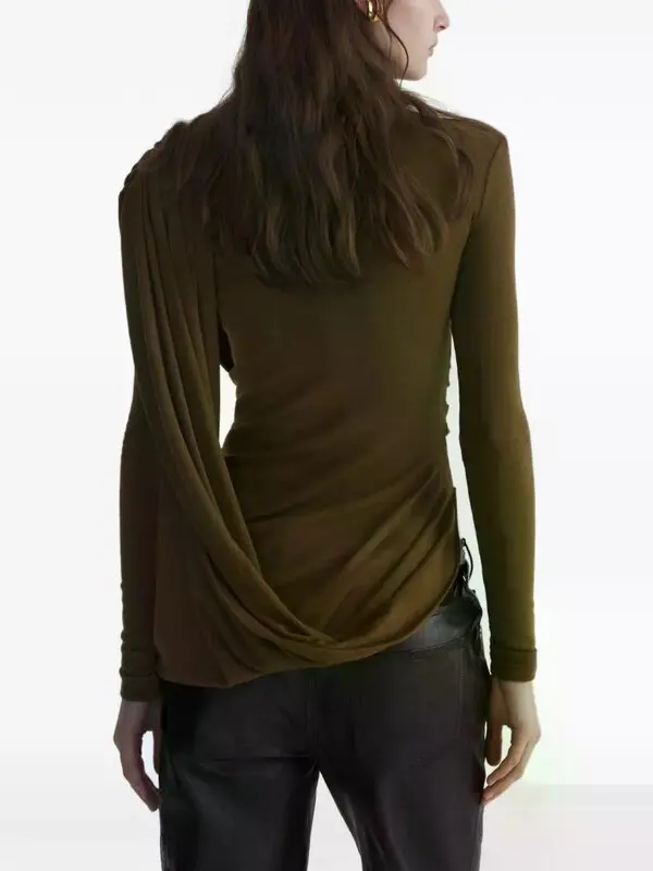 MUGLER Wool Jersey Cascade Sleeves Top - Green