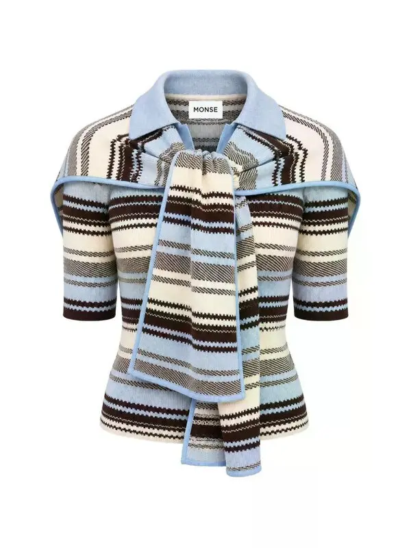 Monse Striped Knit Sweater With Scarf Detail - Blue