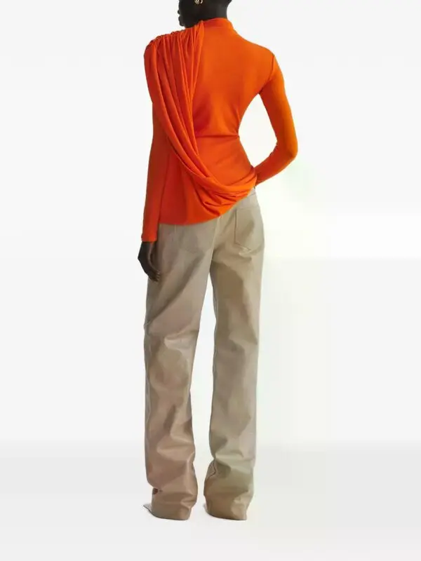 MUGLER Asymmetrical Draped Wool Jersey Top - Orange