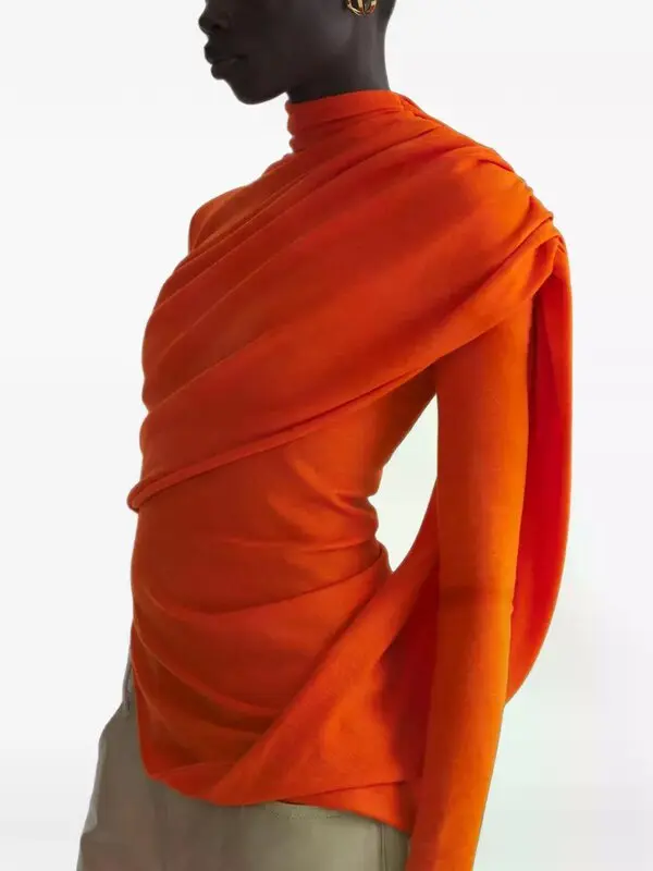 MUGLER Asymmetrical Draped Wool Jersey Top - Orange