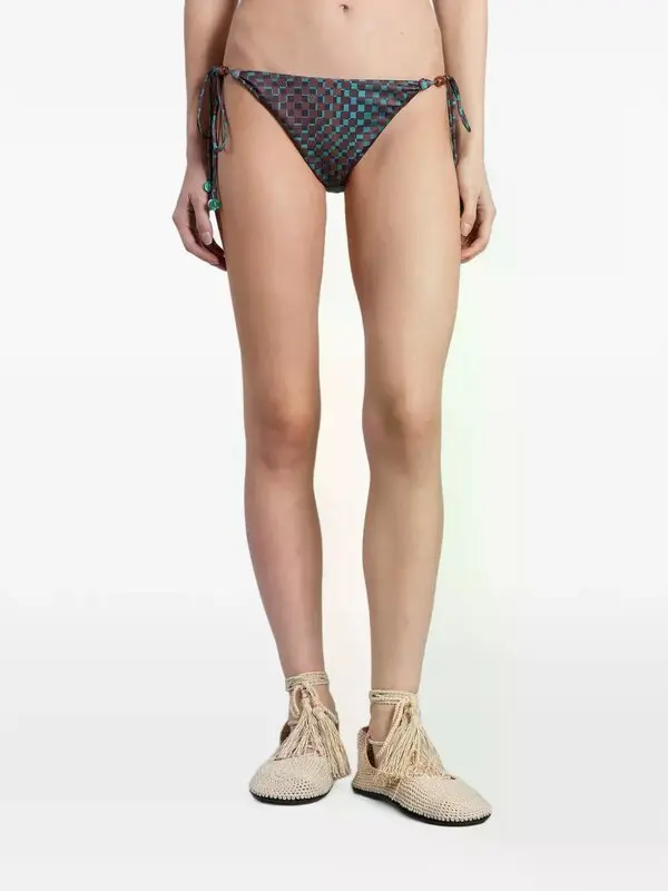 SIEDRES Checked Bead-embellished Bikini Bottoms