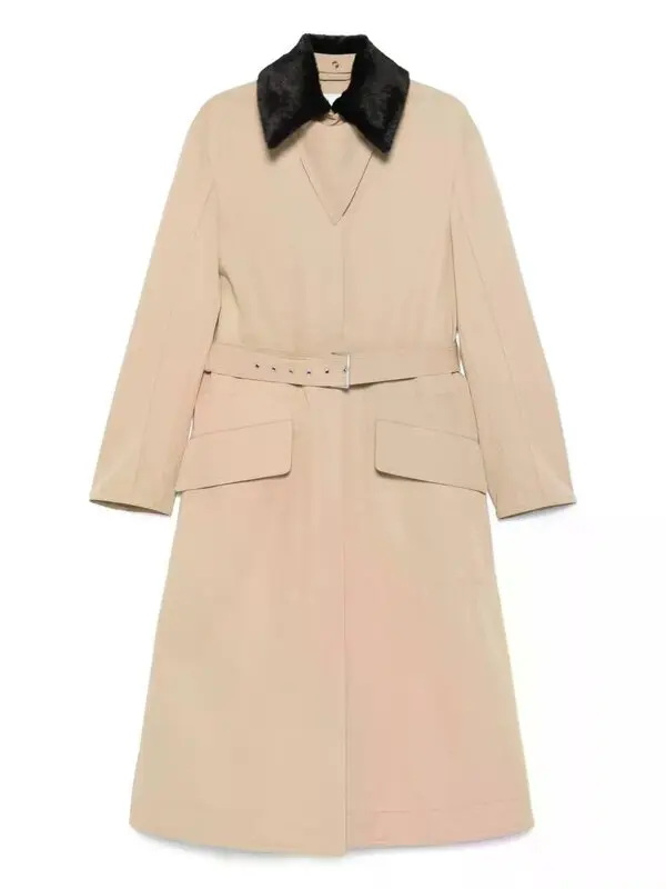 Nanushka Belted Faux Fur Collar Coat - Neutrals