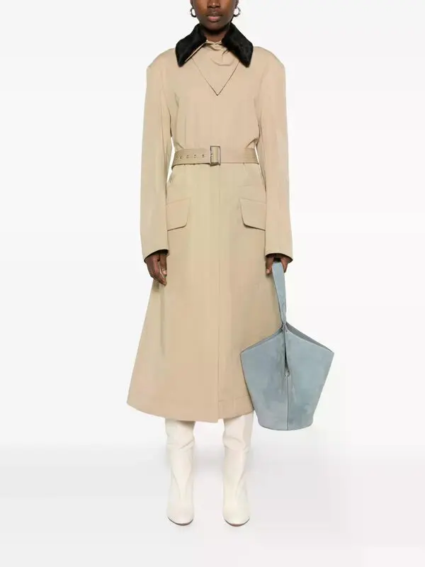 Nanushka Belted Faux Fur Collar Coat