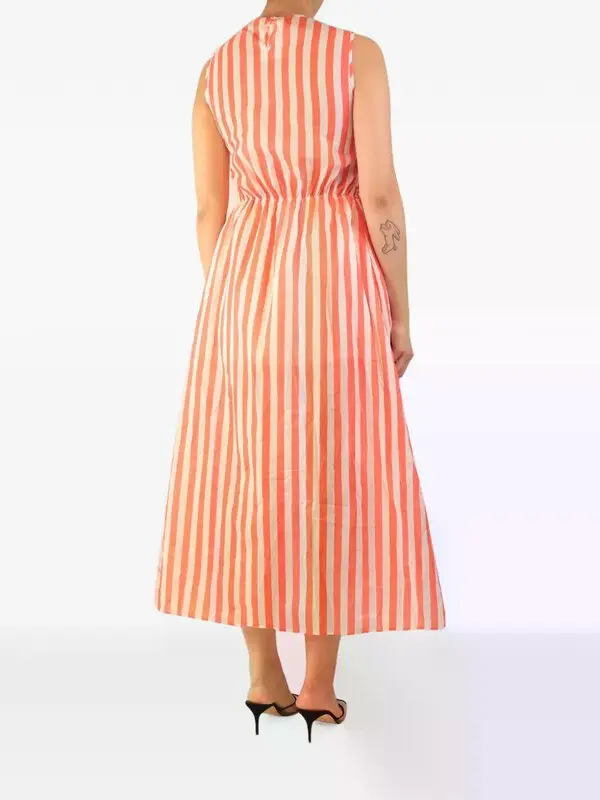 Loretta Caponi Smocked Striped Midi Dress