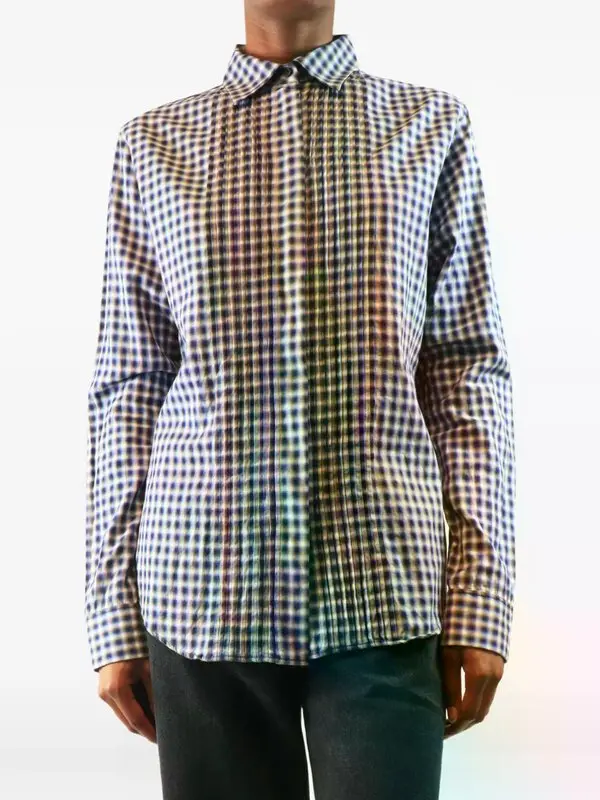 Loewe Check Pleated Shirt - Blue