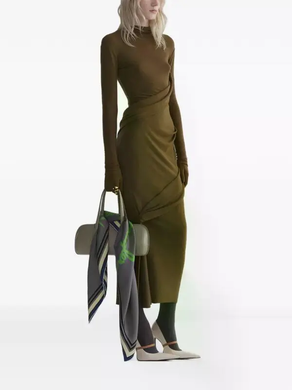 MUGLER Draped Turtleneck Midi Dress - Brown