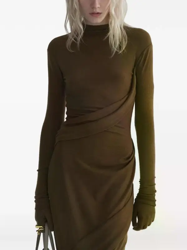 MUGLER Draped Turtleneck Midi Dress - Brown