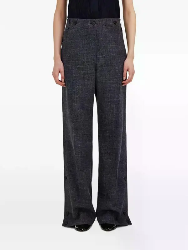 FERRAGAMO Wool And Linen Blend Trousers With Exposed Button Details - Blue
