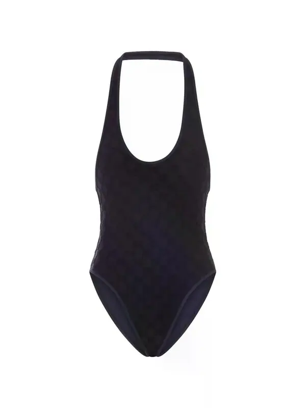 Gucci Halterneck Swimsuit With Gg Pattern - Black