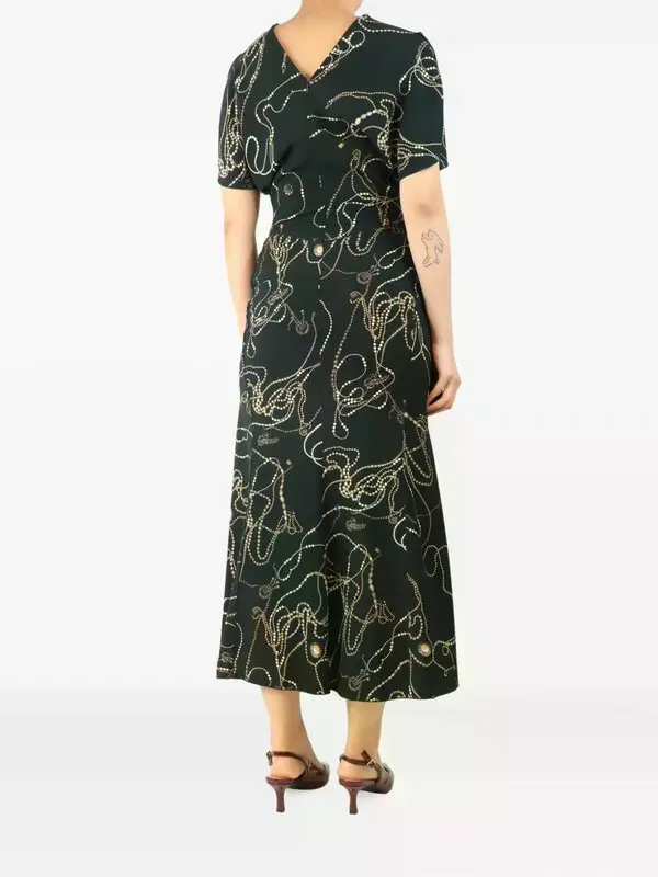 Victoria Beckham Chain-print Gathered Midi Dress - Green