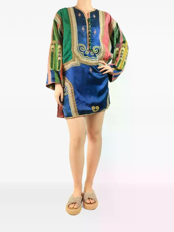 PAUL SMITH VINTAGE Embroidered Silk Tunic Mini Dress - Blue