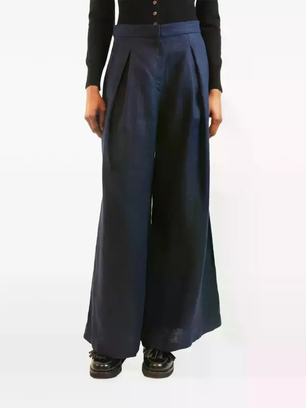 ANDRES OTALORA Navy Pleated Wide-leg Trousers