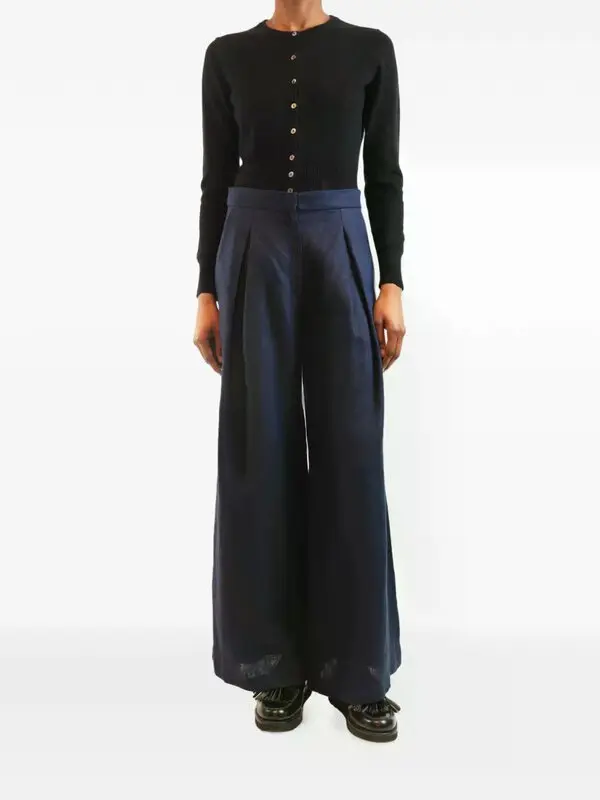 ANDRES OTALORA Navy Pleated Wide-leg Trousers