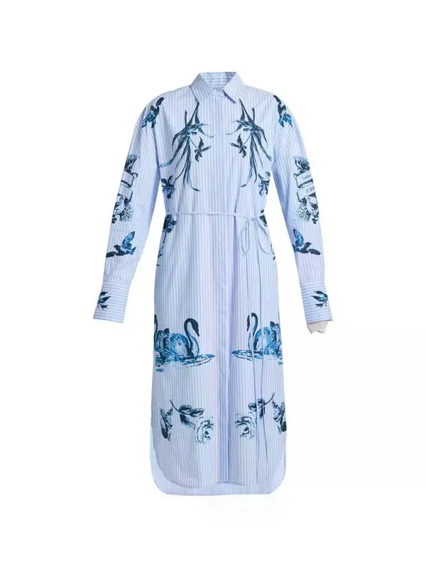 Erdem Tattoo Toile De Jouy Stripe Shirt Dress - Blue