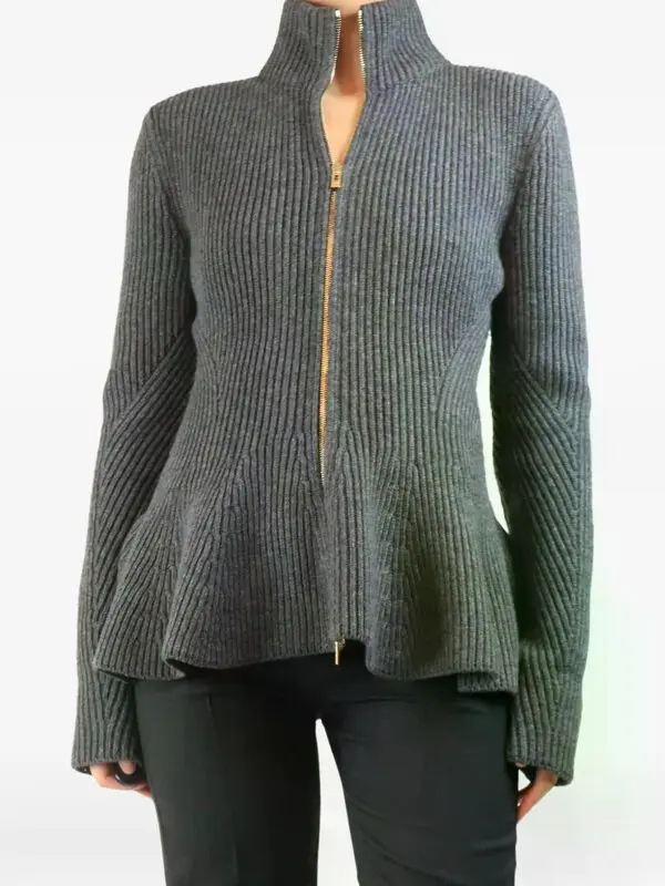 Alaïa Ribbed Peplum Cardigan
