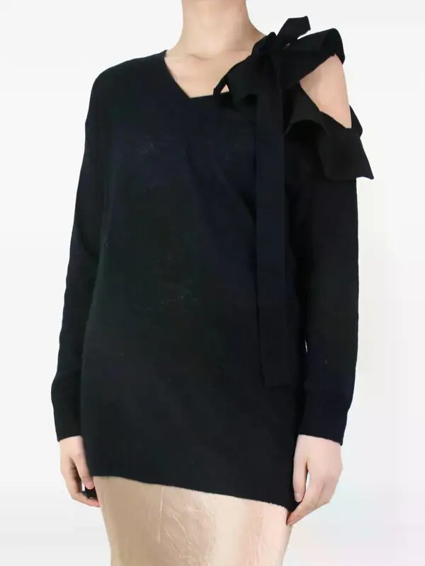 Valentino Garavani Ruffled V-neck Cold-shoulder Sweater - Black