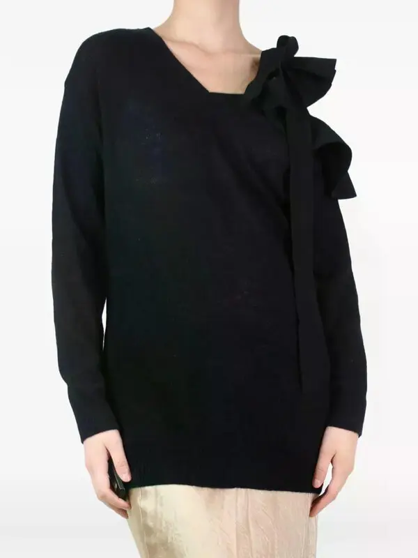Valentino Garavani Ruffled V-neck Cold-shoulder Sweater