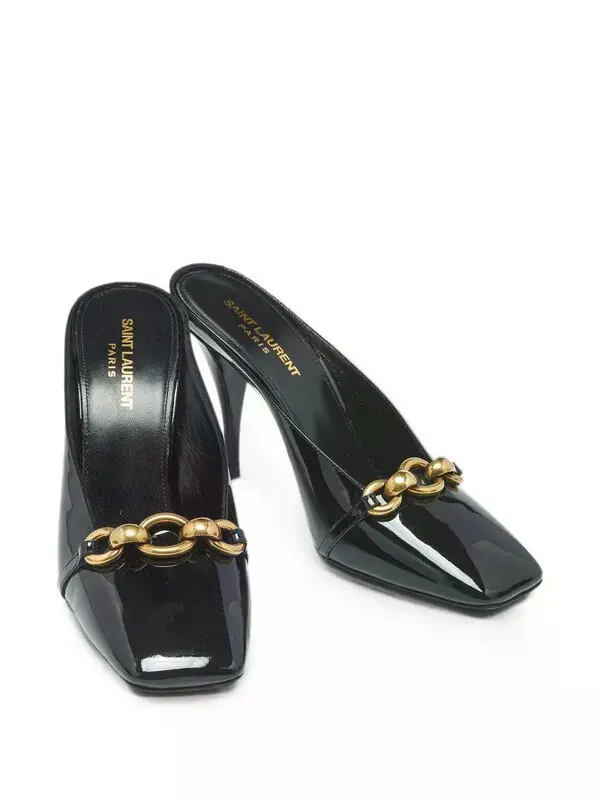 Saint Laurent Le Maillon Leather Heeled Mules - Black