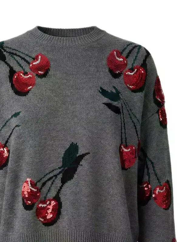 Monse Cherry Intarsia Sequin Embellishment Sweater
