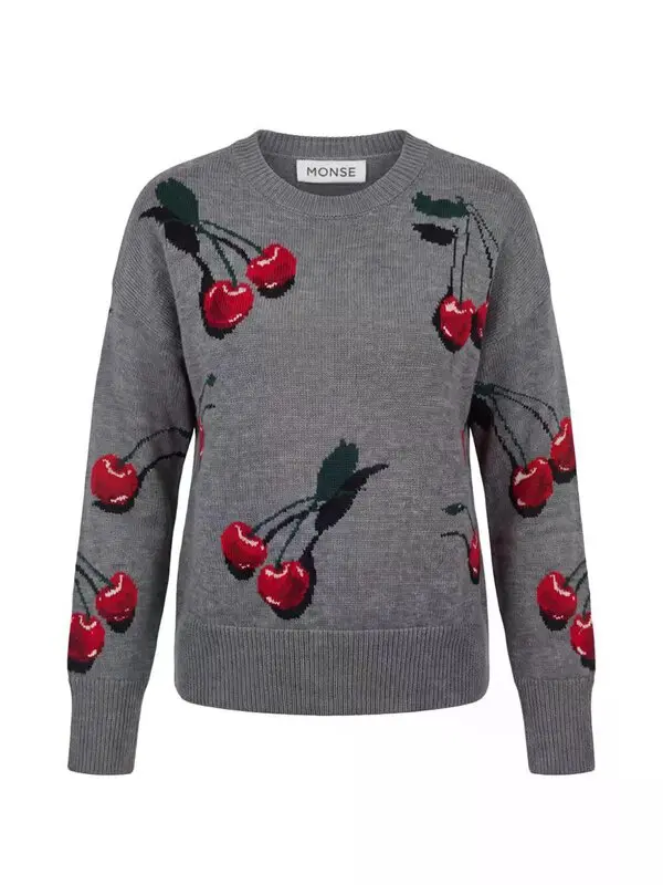 Monse Cherry Intarsia Sequin Embellishment Sweater - Grey