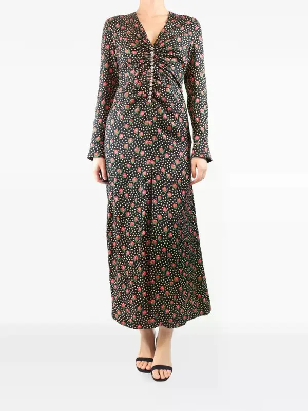 Miu Miu Button-embellished Floral-print Maxi Dress - Black
