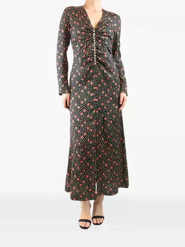 Miu Miu Button-embellished Floral-print Maxi Dress