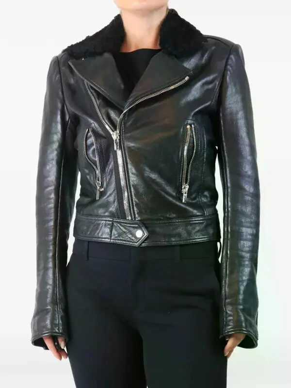 Balenciaga Shearling Collar Biker Jacket