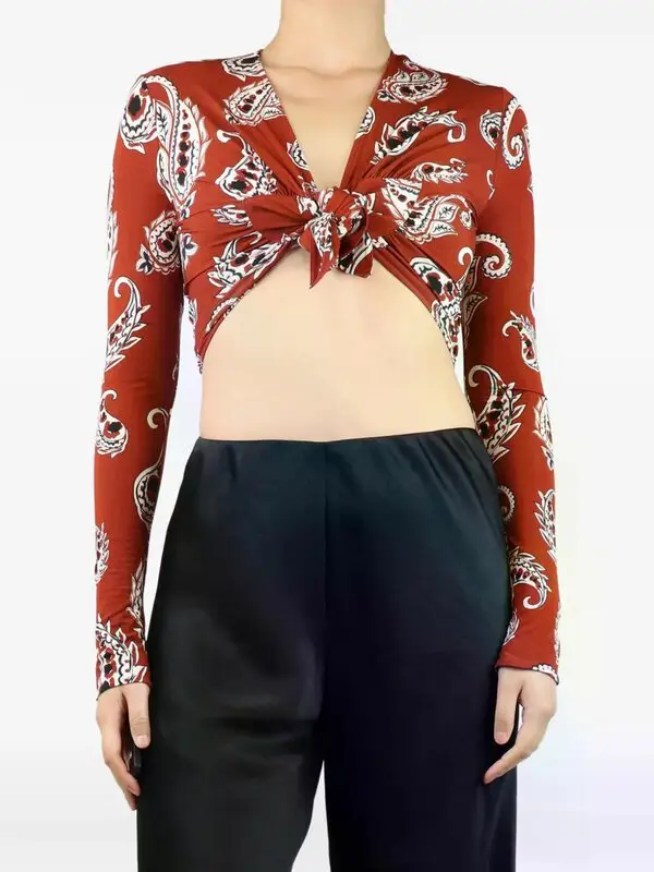 Rabanne Paisley Print Long Sleeve Cropped Top