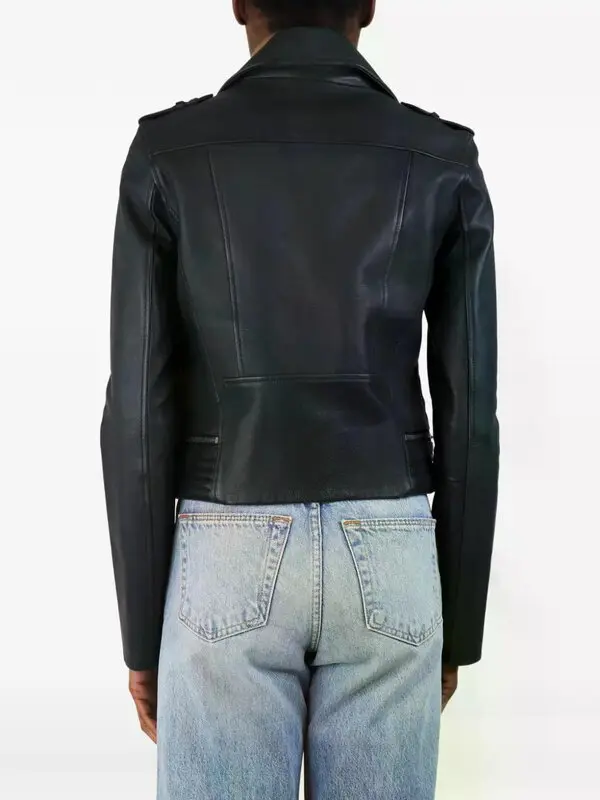 Maje Navy Leather Biker Jacket
