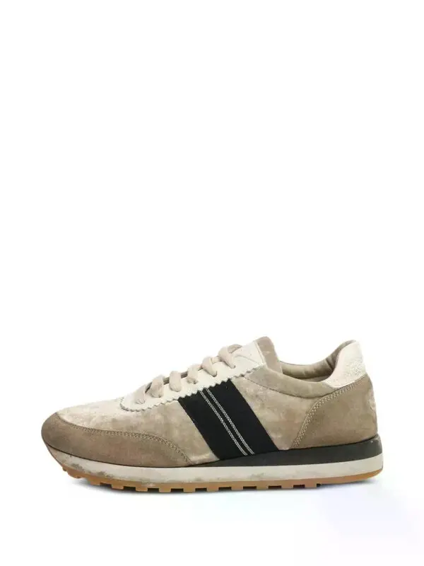 Brunello Cucinelli Suede Sneakers With Monili Chain - Neutrals