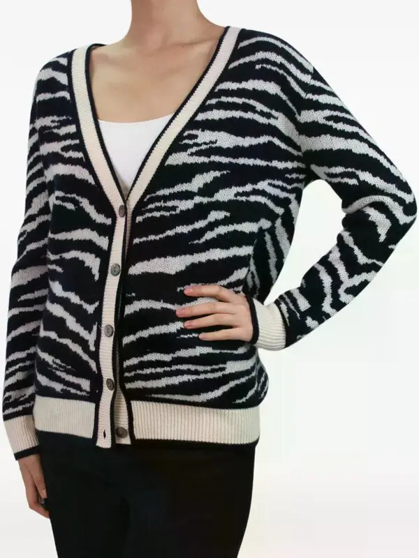 MADELEINE THOMPSON Zebra-patterned V-neck Cardigan