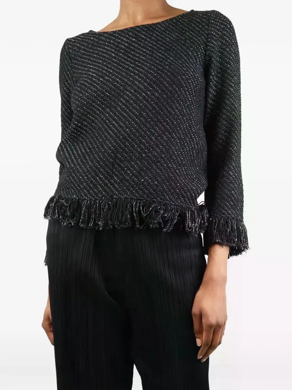 Maje Bouclé Sweater With Fringe Trim