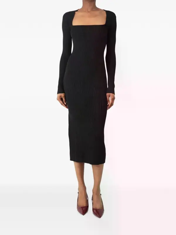 GANNI Rib-knit Midi Dress - Black