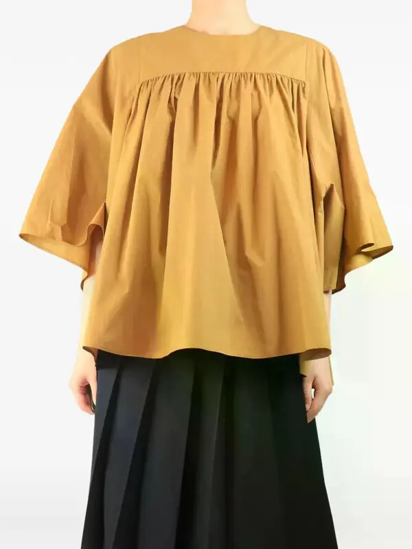 Raey Gathered Flared-sleeve Blouse - Brown