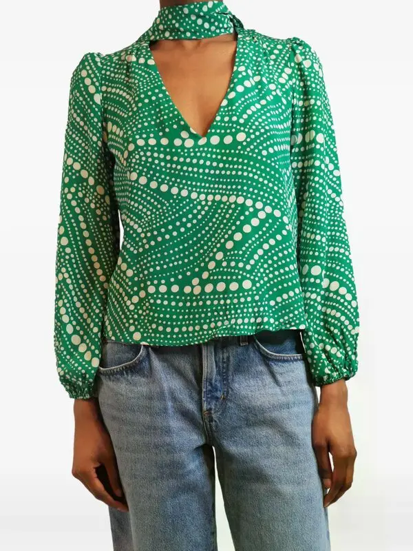 Rixo Polka-dot Silk Blouse