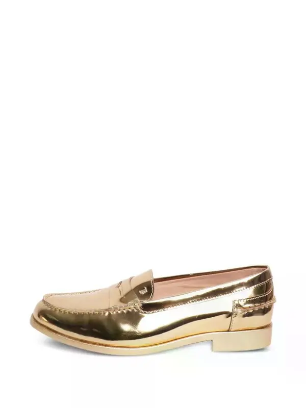 TOD'S Tone Patent Almond Toe Loafers - Gold