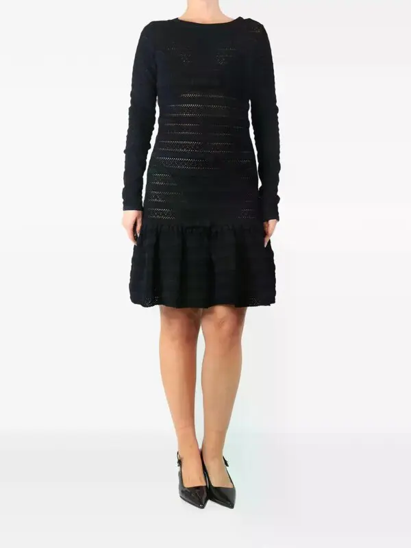 Valentino Garavani Pointelle Knit Ruffled Hem Mini Dress - Black